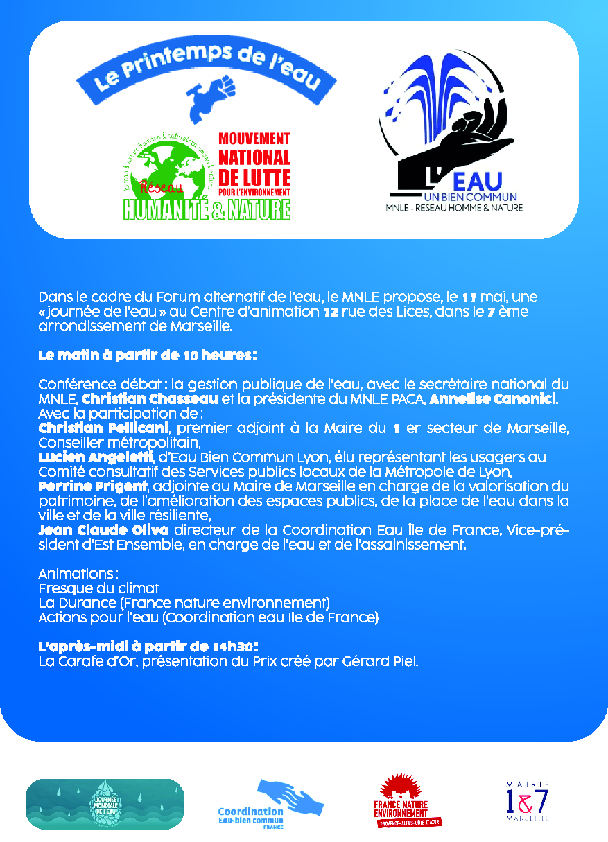 Journée de l'eau 11 mai 2024 à Marseille- Programme détaillé - MNLE ...